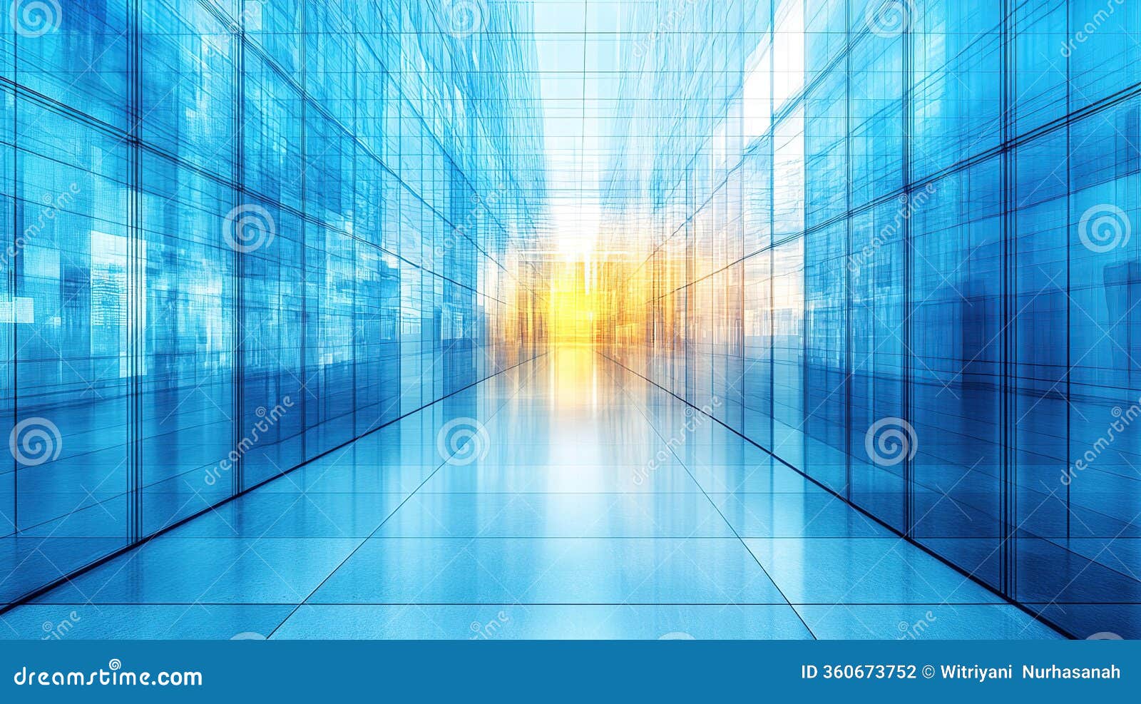 Futuristic City Corridor, Glass Walls, Bright End, Data Visualization ...