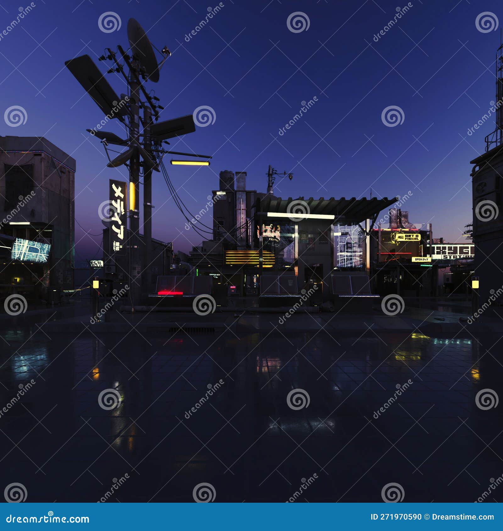 A Futuristic City Environment, 3d Rendering Stock Illustration ...