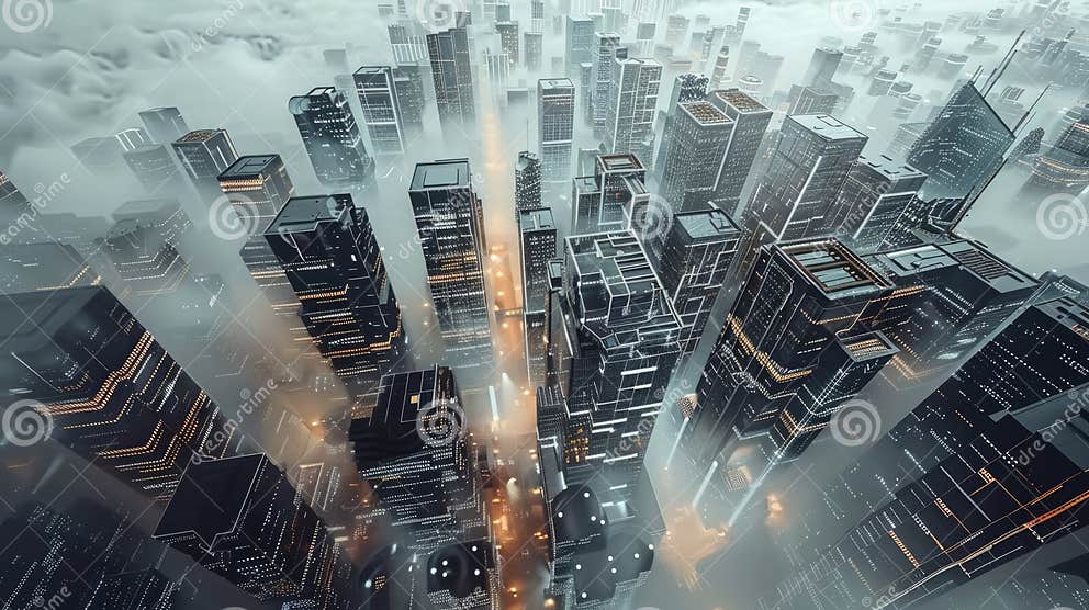 Futuristic City with Data Block Buildings, Illustrating Storage and ...