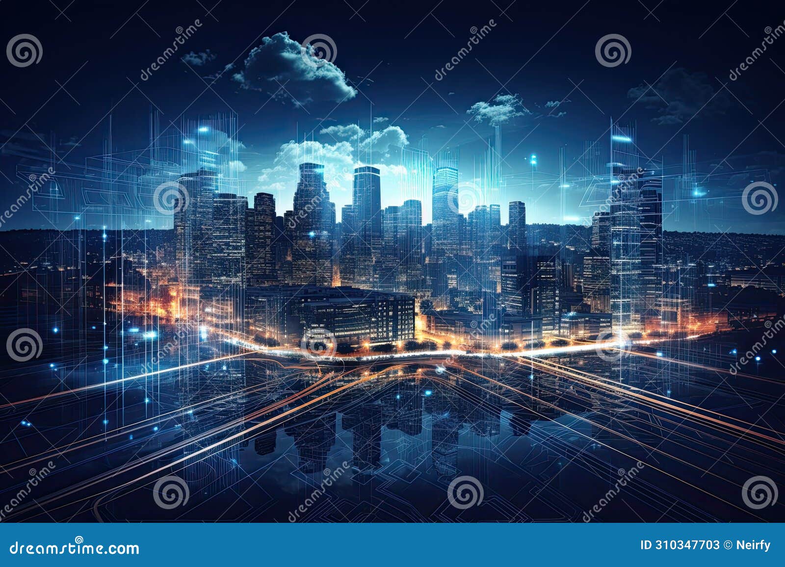 Futuristic City on Electronic Circuit Background, Development of Modern ...