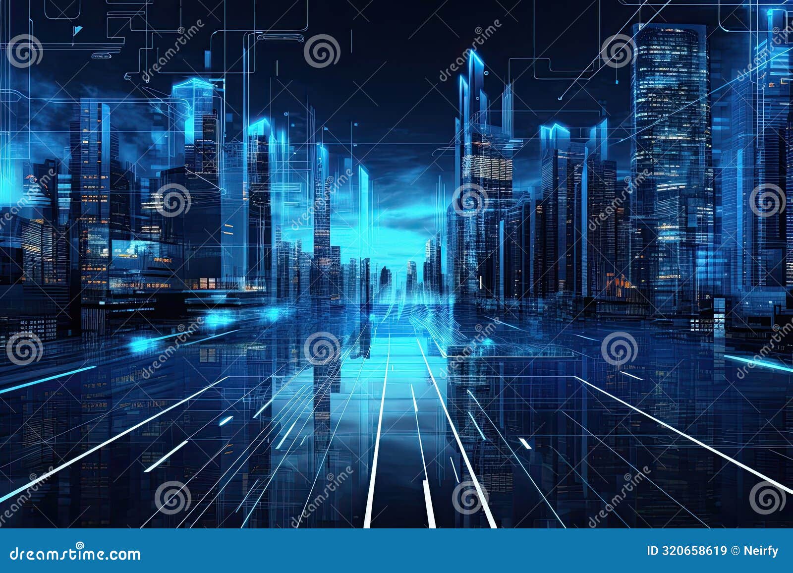 Futuristic City on Electronic Circuit Background, Development of Modern ...