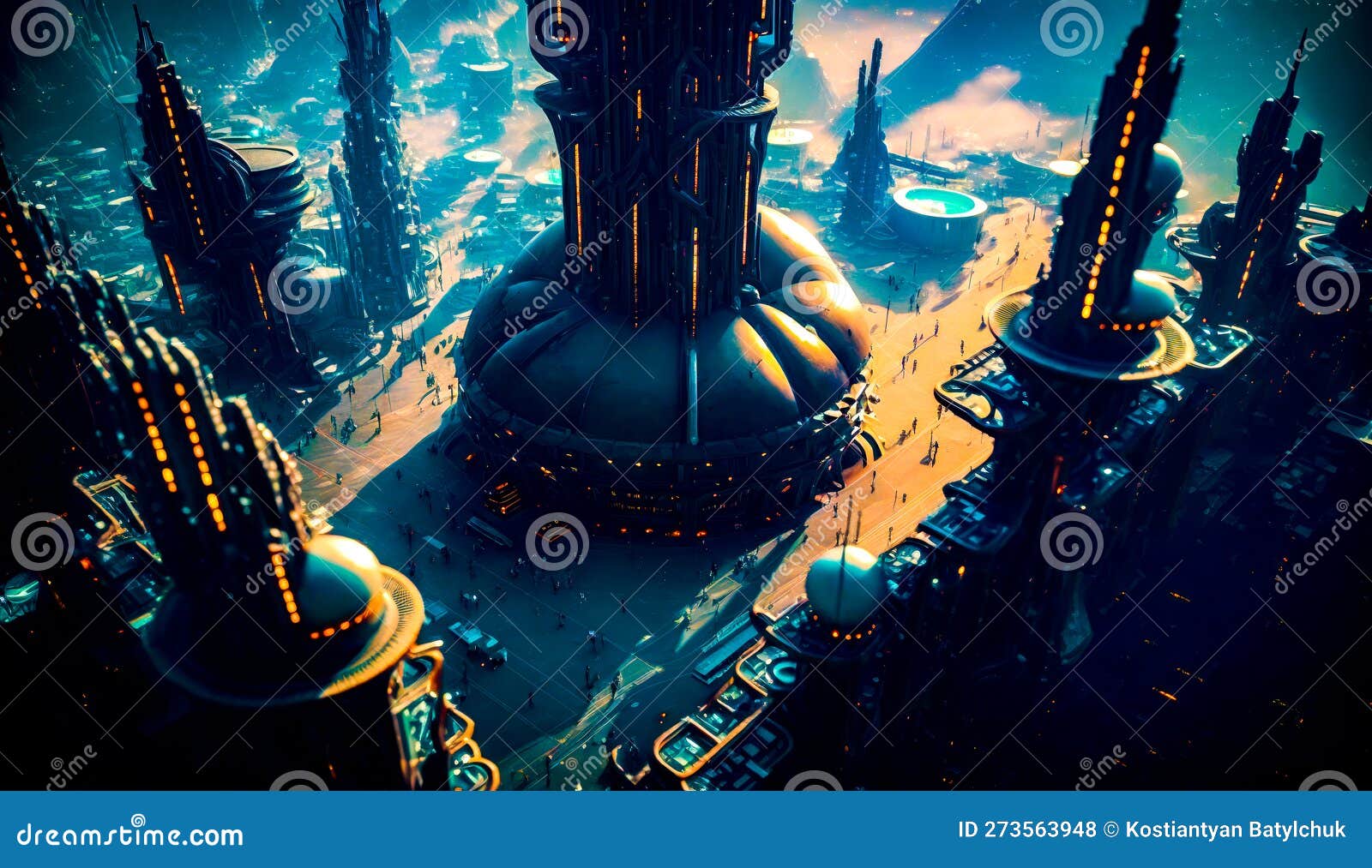 Futuristic City with Giant Clock Tower. Generative AI Stock ...