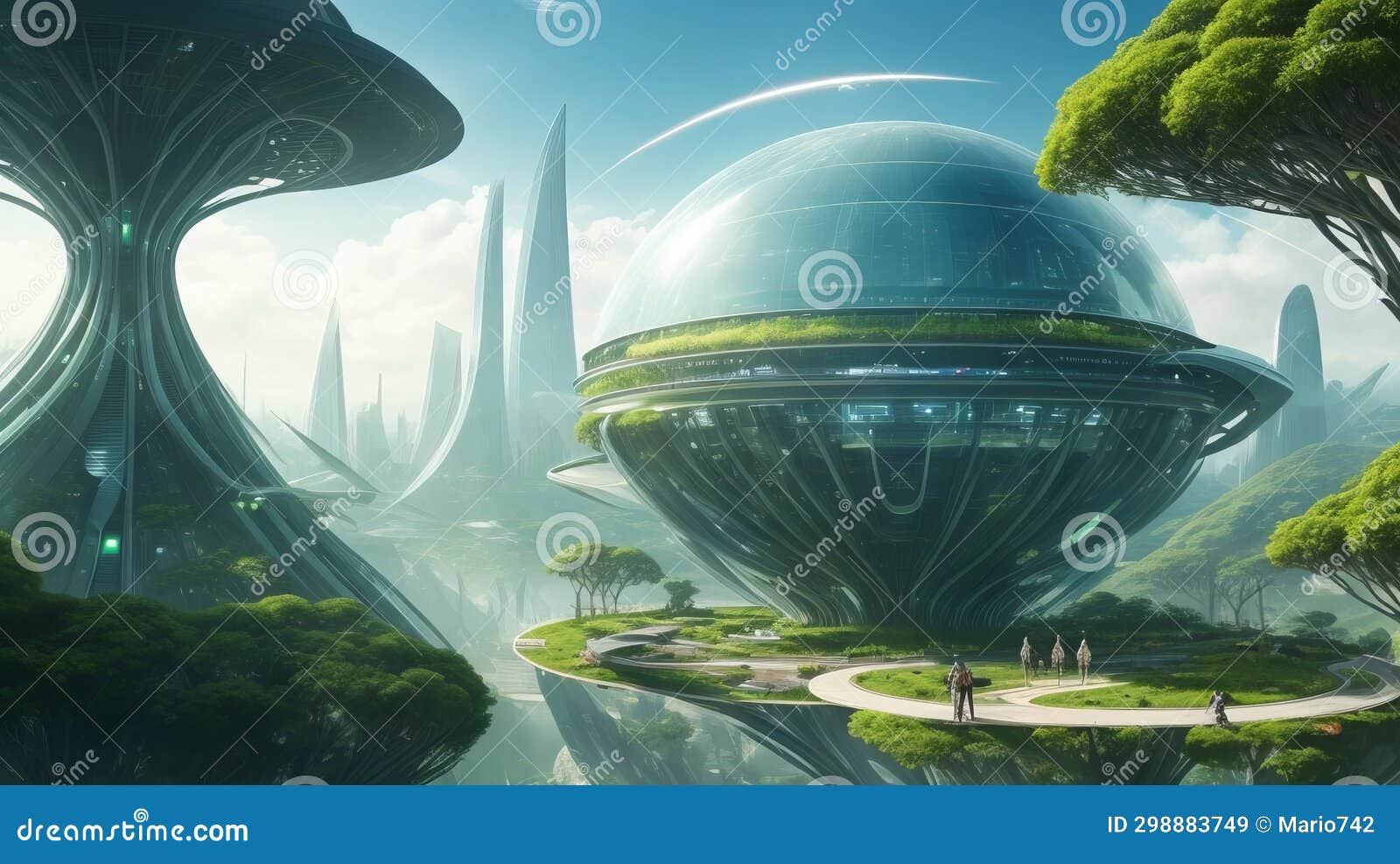 Futuristic City in Harmony with Nature Stock Illustration ...