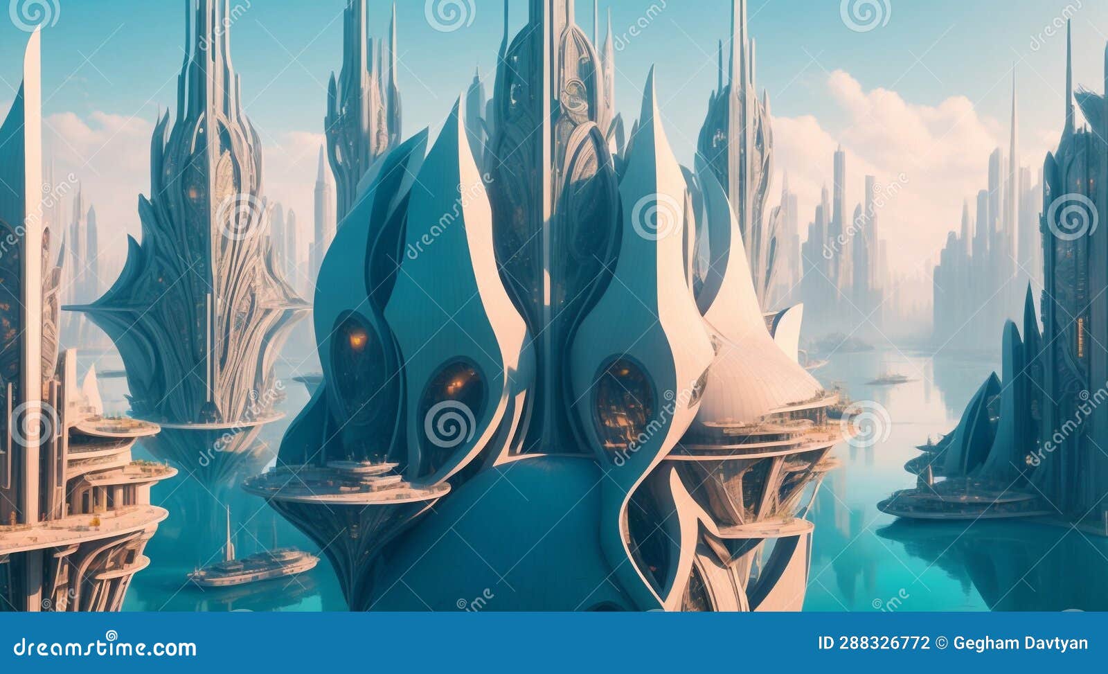 Futuristic City on the Lake, Future Town Stock Illustration ...