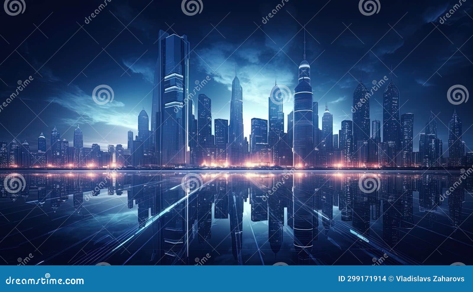 The Futuristic City of the Luminous Buildings in the Night Stock ...
