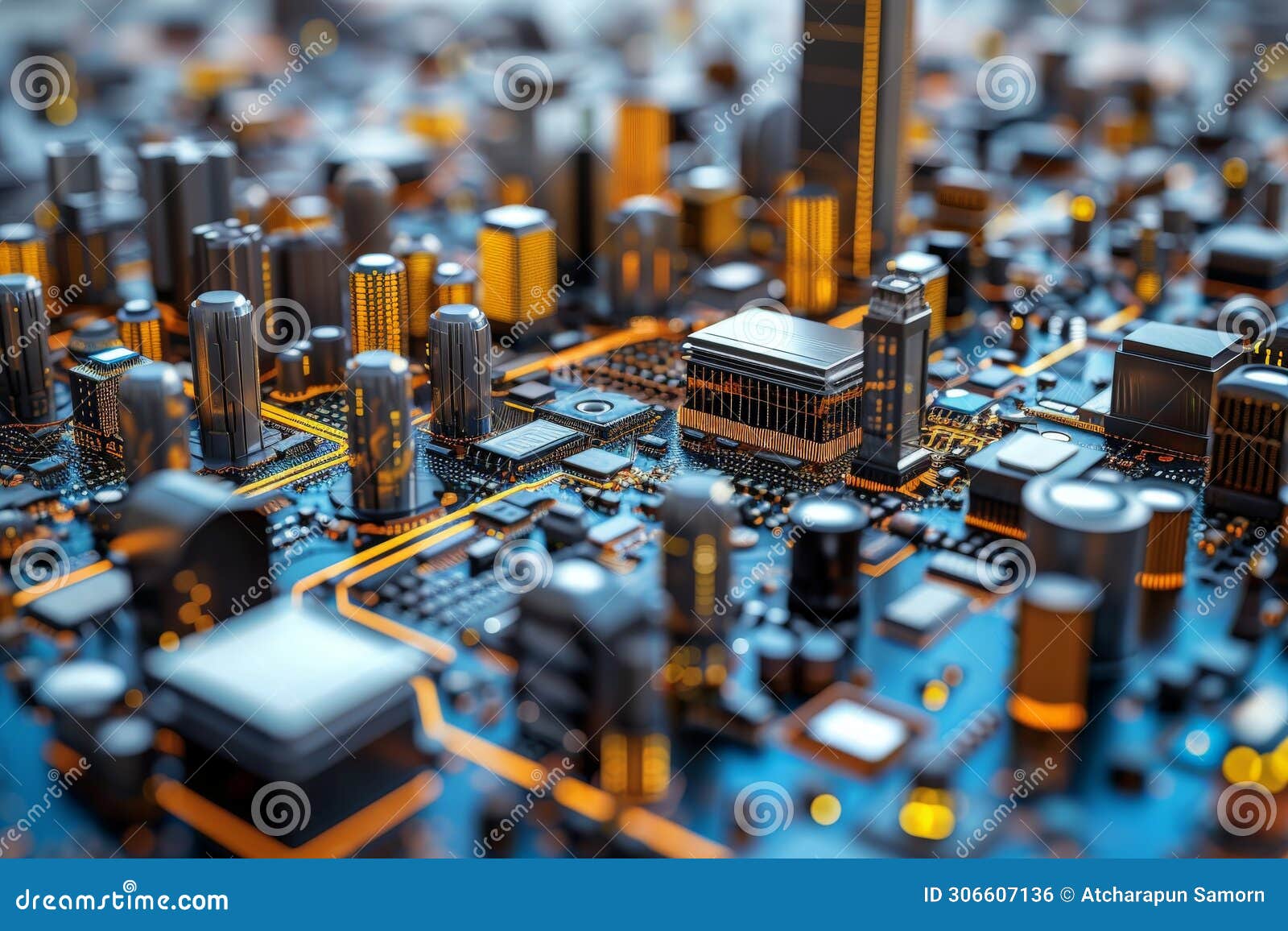 Futuristic City Made by Chip Circuits, Microscopic View of Computer ...