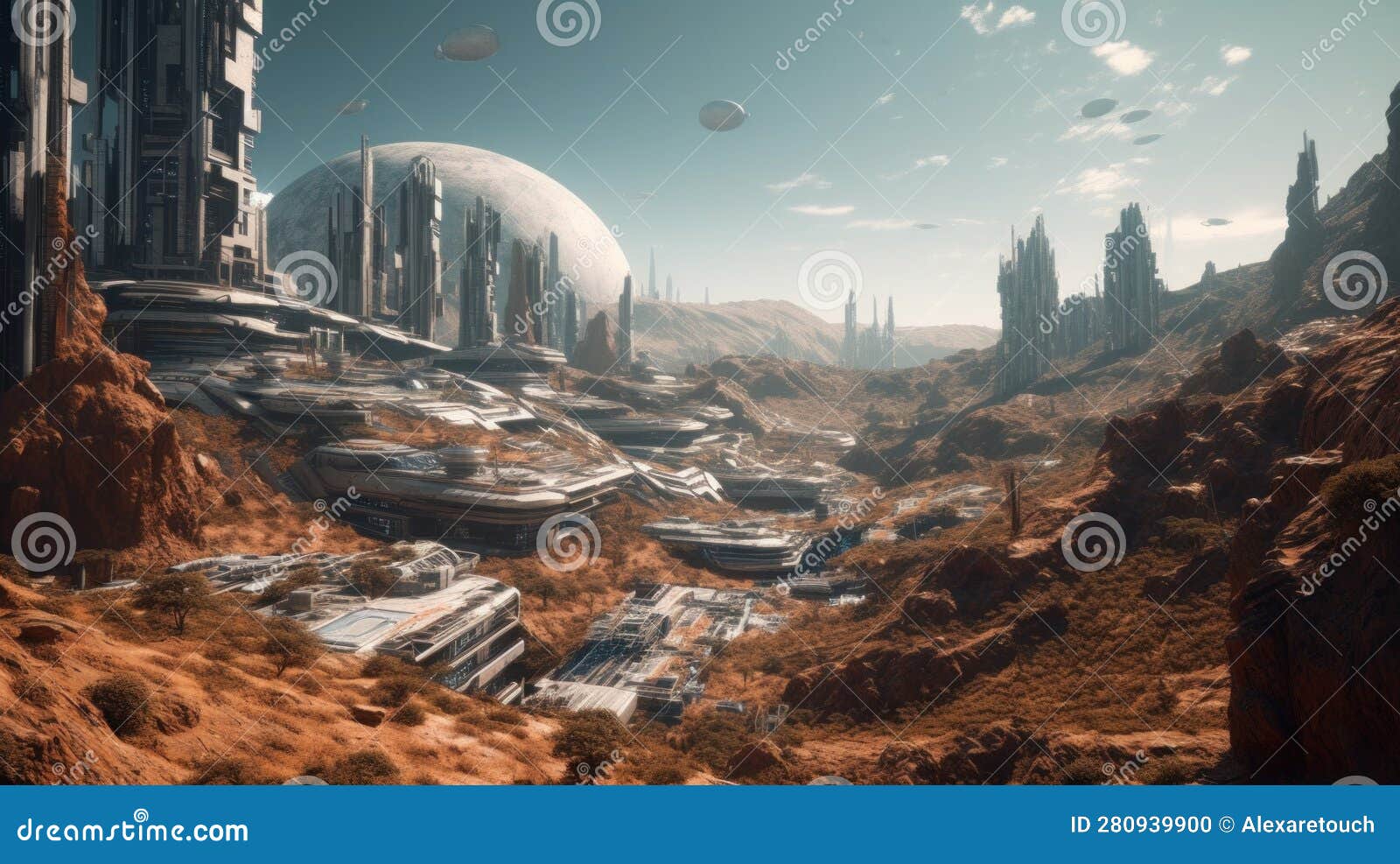 Futuristic City on Mars.Neural Network AI Generated Stock Illustration ...