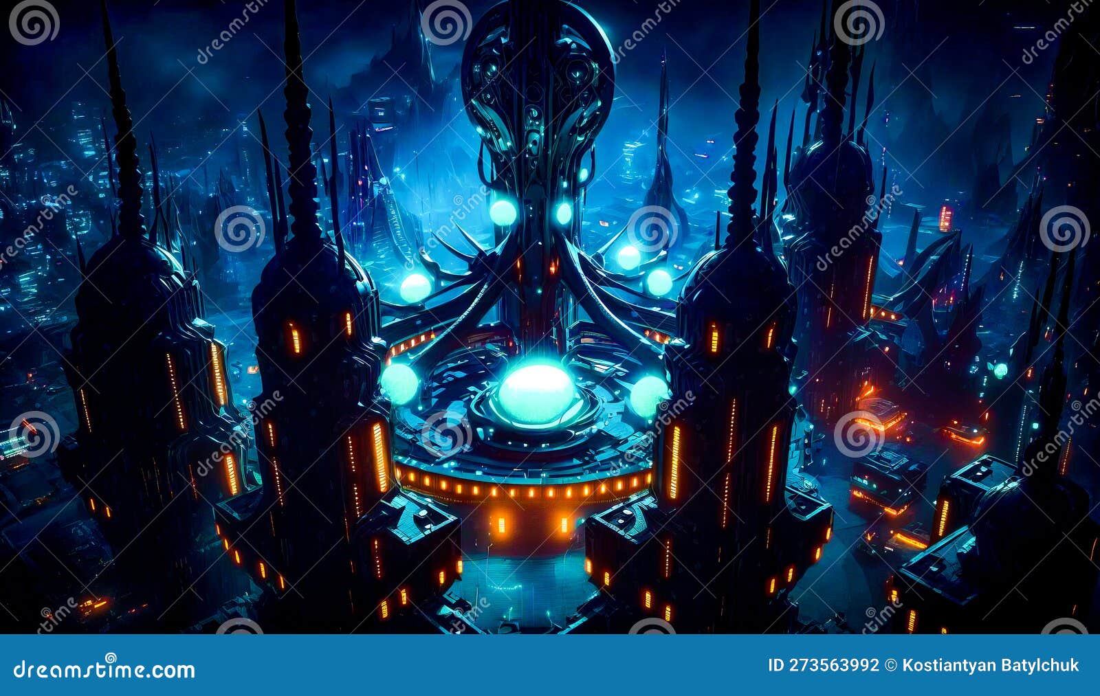 Futuristic City at Night with Blue Lights. Generative AI Stock ...