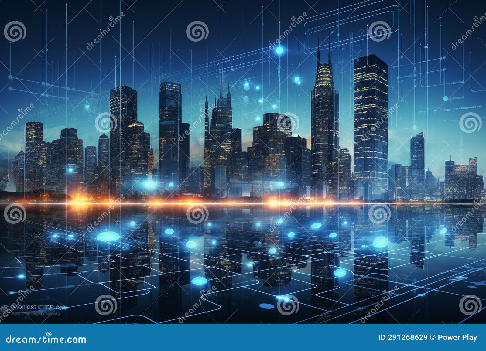 Futuristic City at Night with Glowing Lights and Cyberspace Stock Image ...