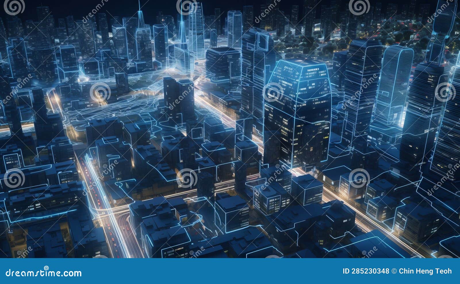 A Futuristic City at Night with Lights and Buildings Stock Photo ...