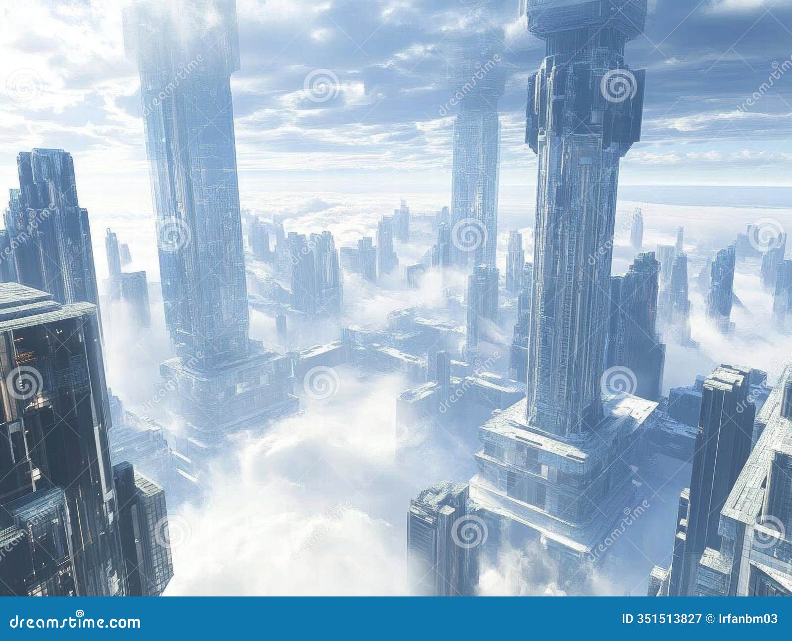 Futuristic City Rises Above the Clouds with Aerial View, Cloud City ...
