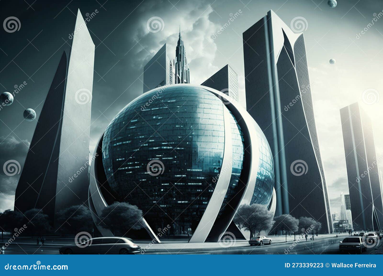 Futuristic City with Round Building. Generative AI. Stock Illustration ...
