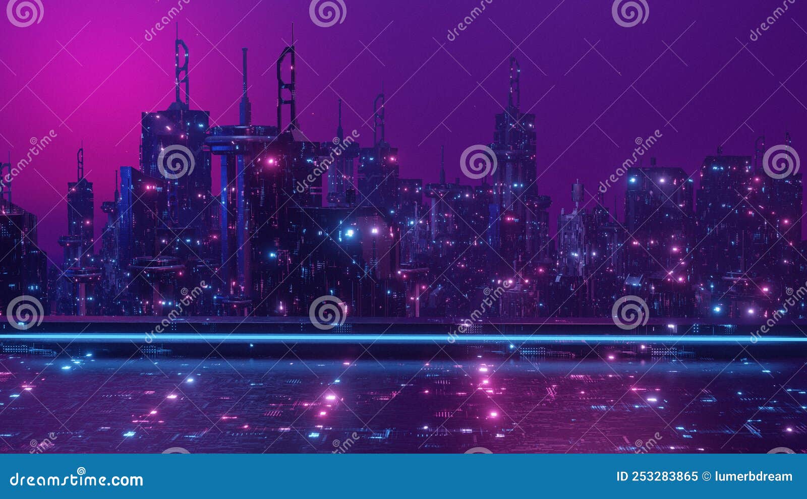 Futuristic City Scene Awesome Banner Background 3d Render Stock ...