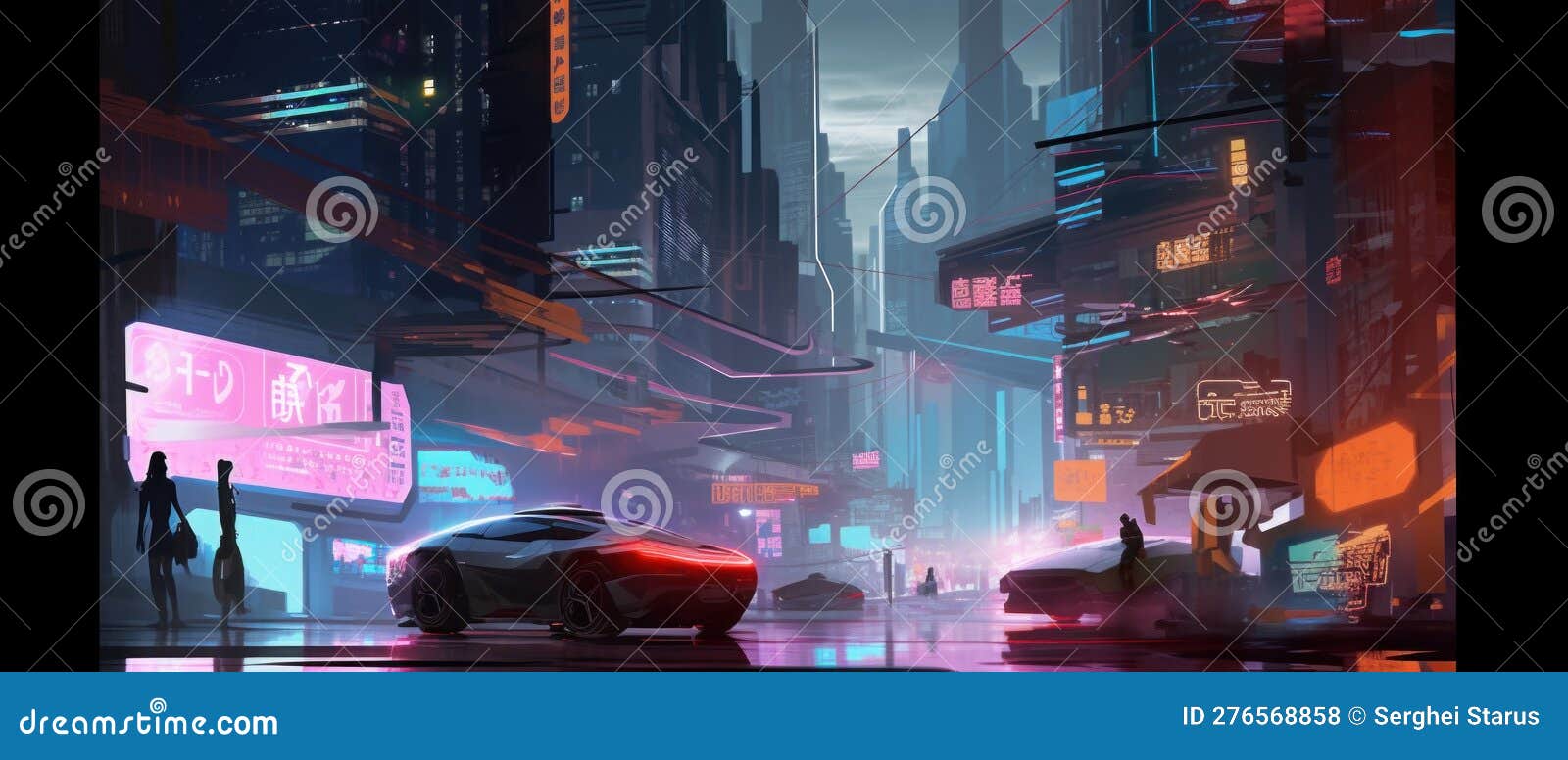 A Futuristic City Scene with a Futuristic Car in the Foreground. AI ...