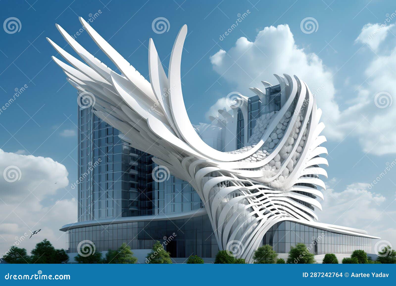 Futuristic City Skyline with High Rise Structures Surrounded by Organic ...