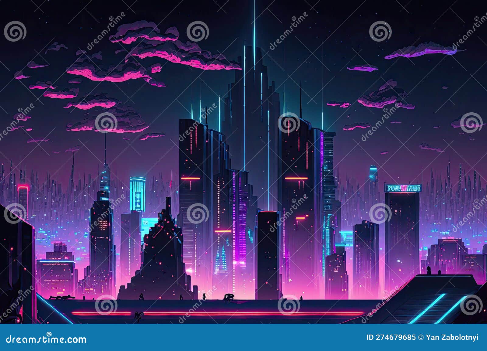 A Futuristic City Skyline with Neon Lights. Generative AI Stock ...