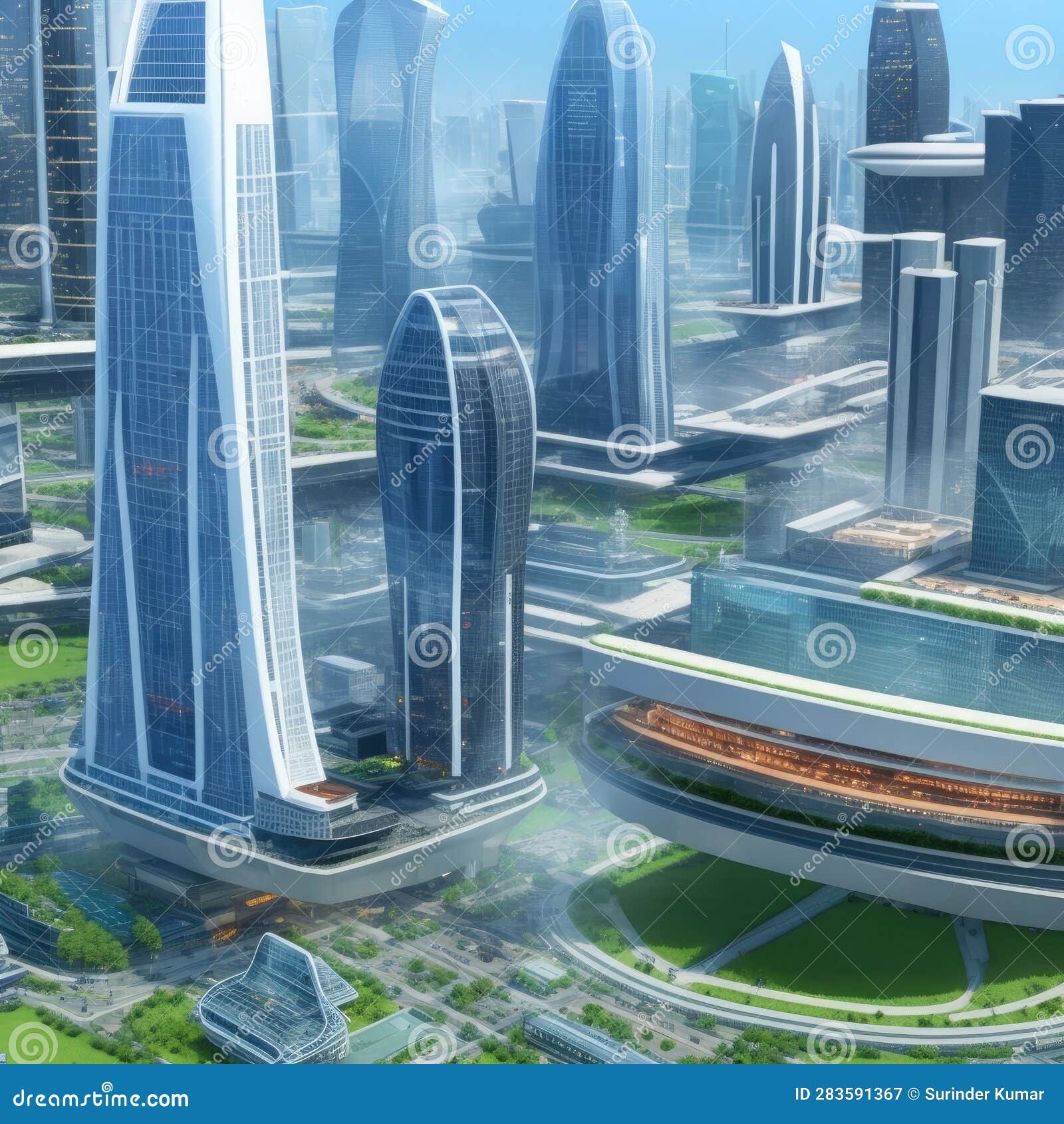 Futuristic City with Skyscrapers. Stock Illustration - Illustration of ...