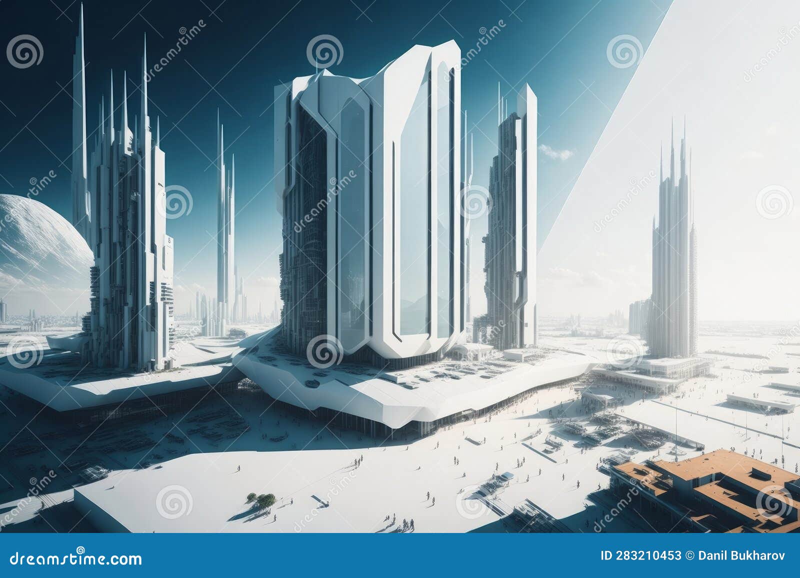 Futuristic City with Skyscrapers. 3D Rendering Stock Illustration ...