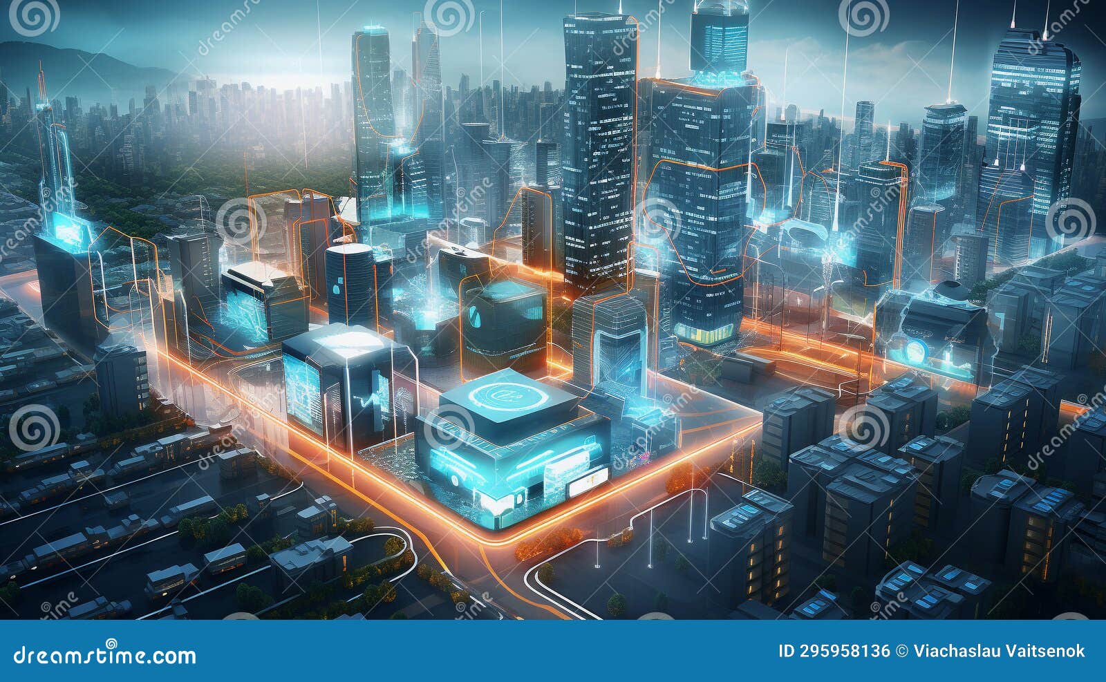 Futuristic City Smart Infrastructure Realistic Illustration Stock Photo ...