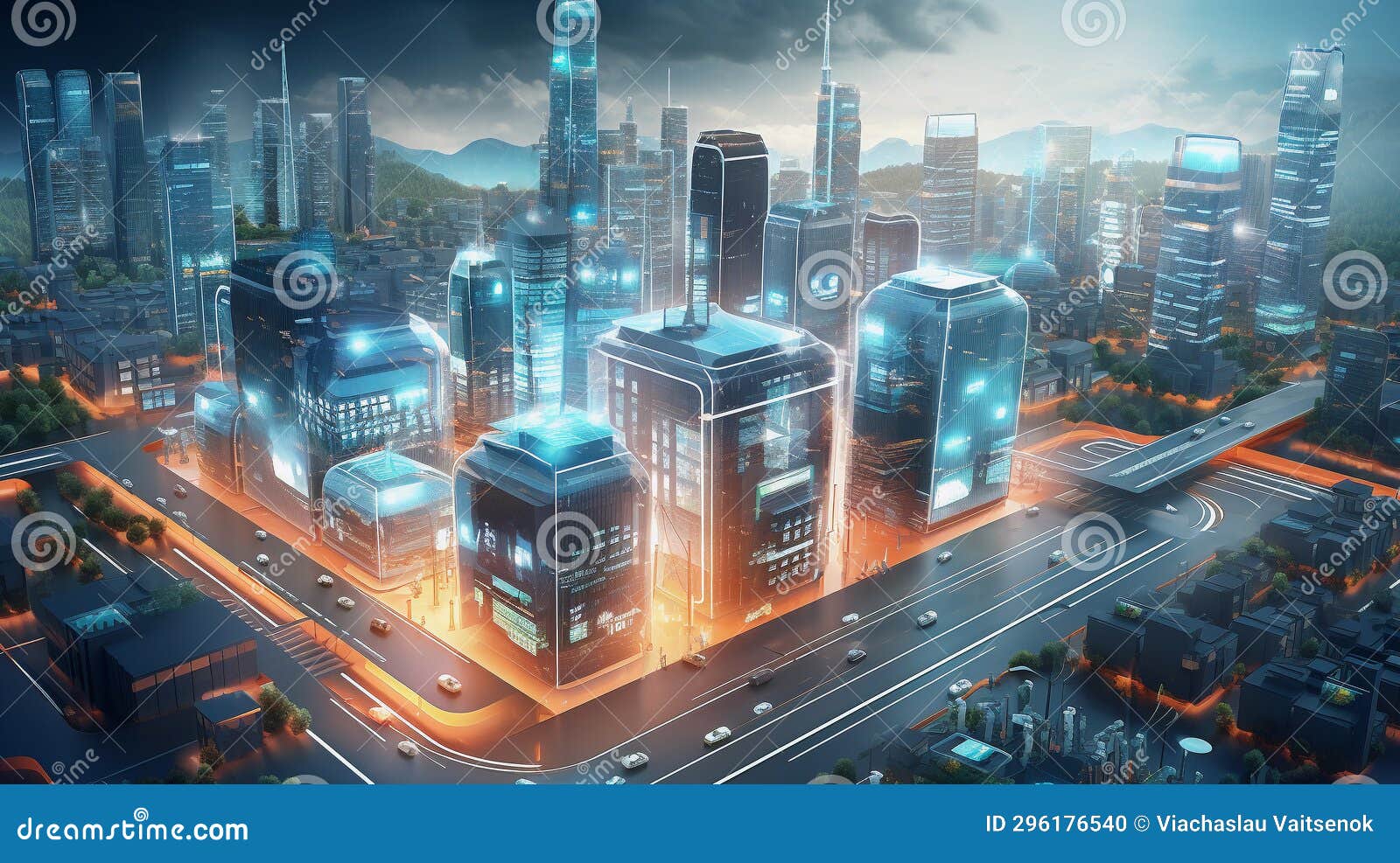 Futuristic City Smart Infrastructure Realistic Illustration Stock Photo ...