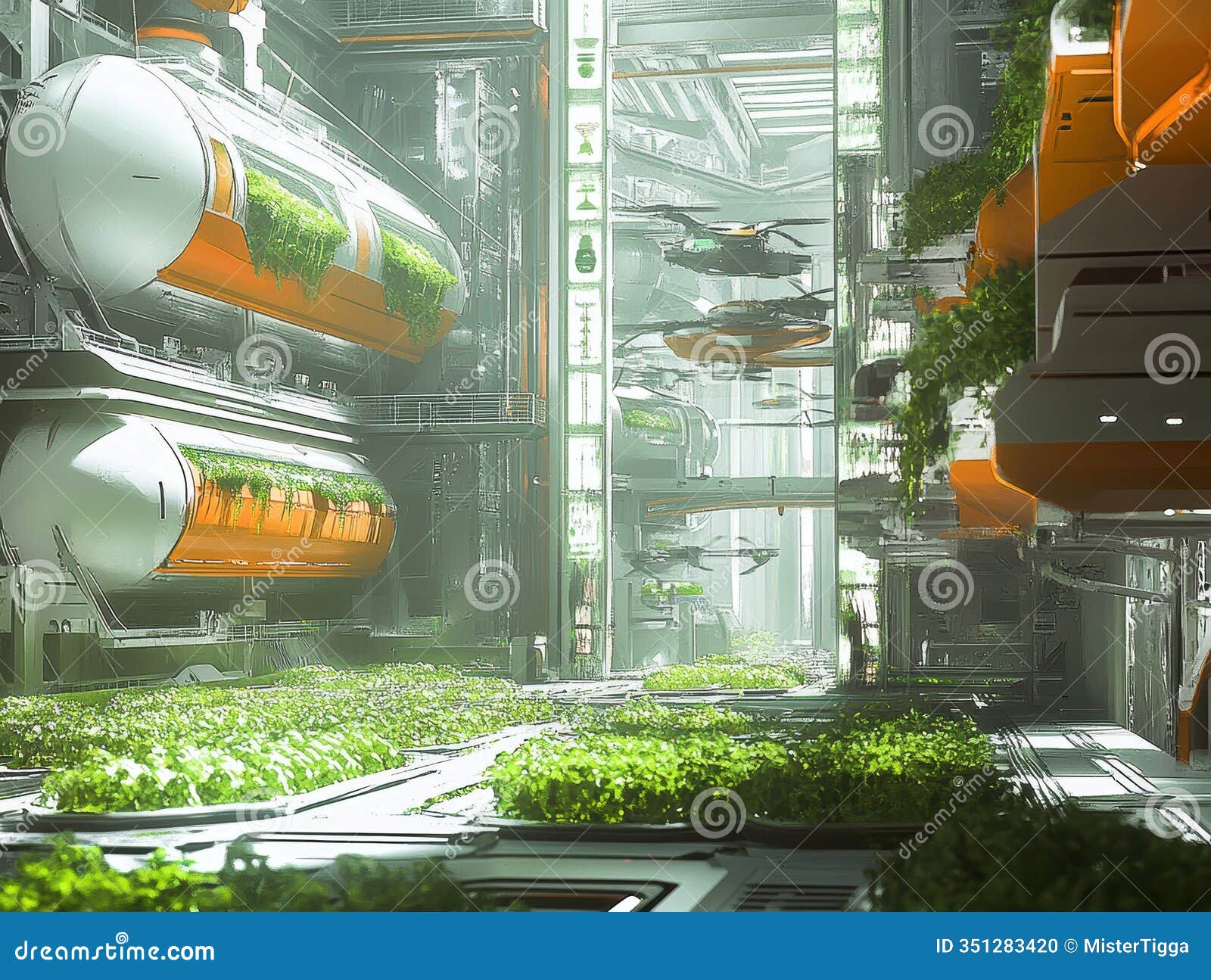 A Futuristic City or Spacecraft Interior, Featuring High-tech ...