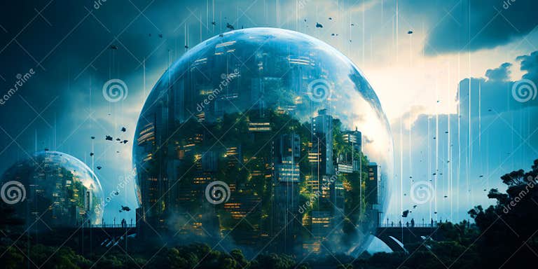 Futuristic City in Sphere. Cyberspace Future Technologies. Generative ...