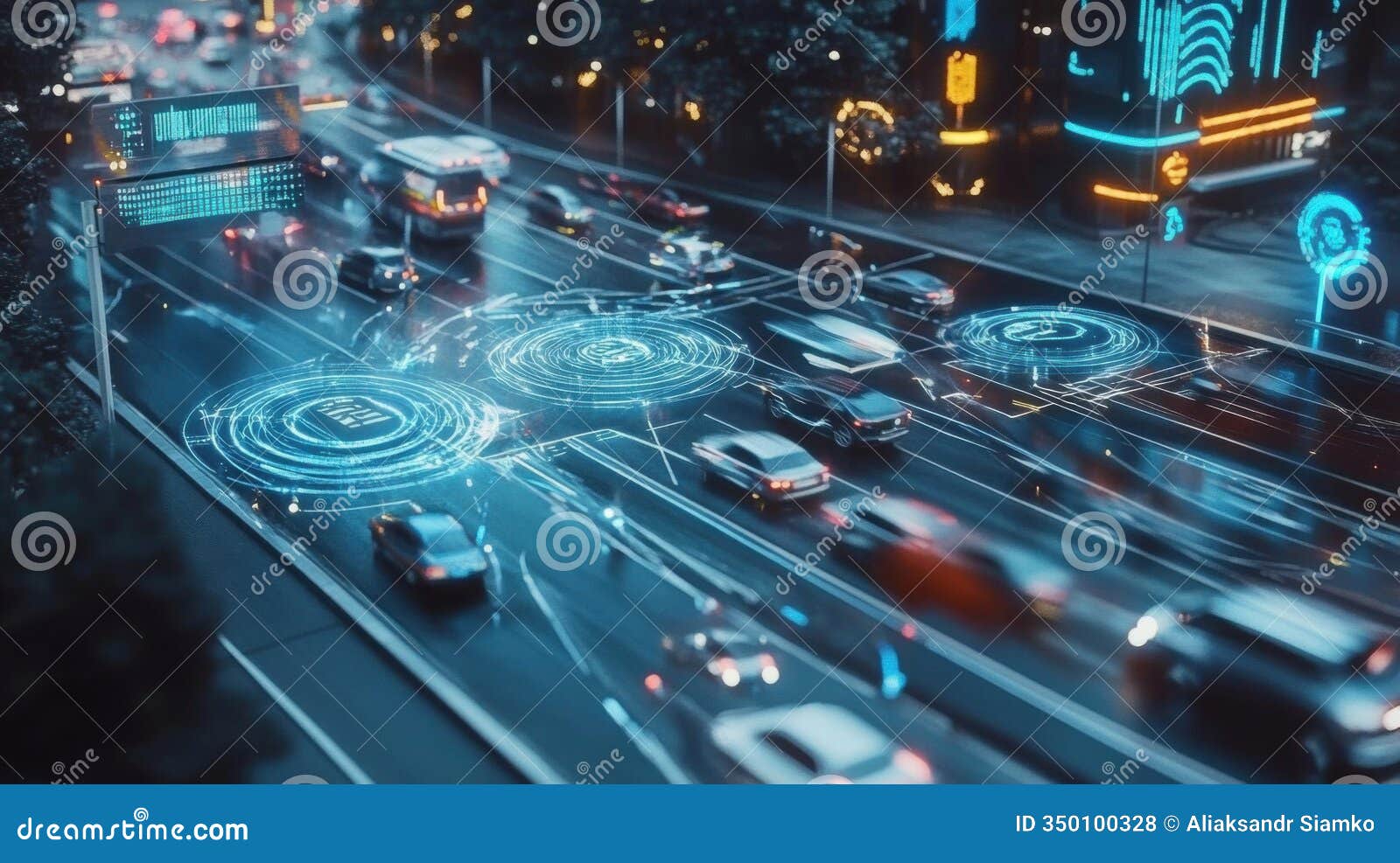 Futuristic City Street with Digital Traffic Network Visualization Stock ...