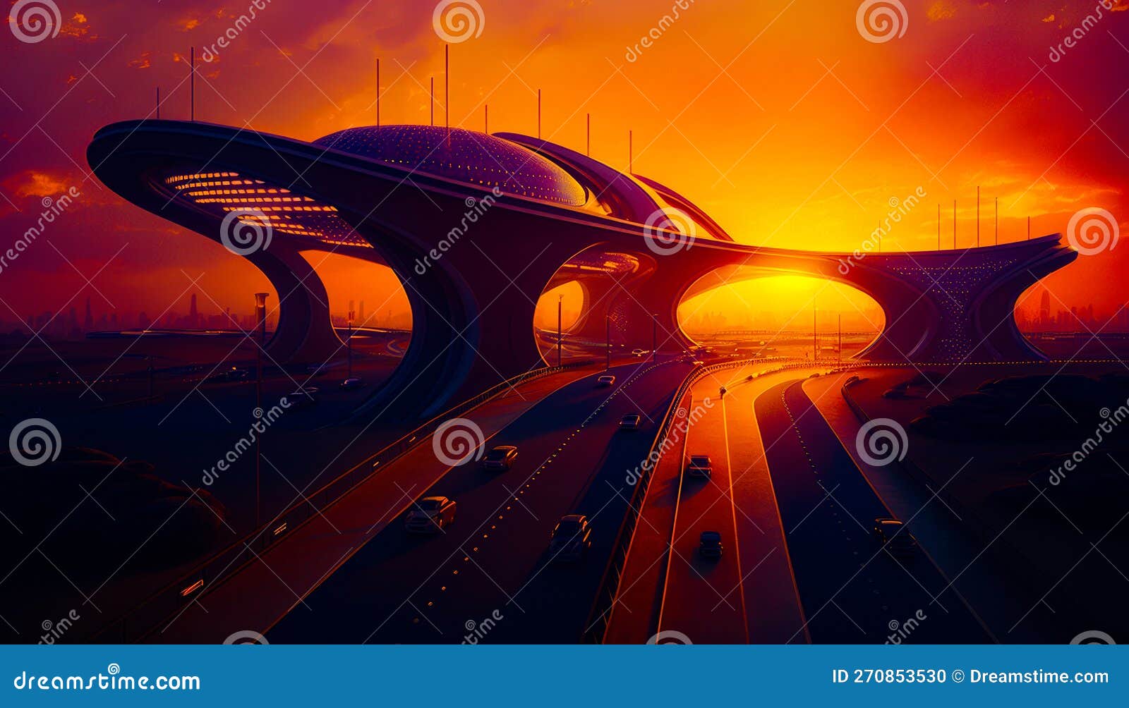 Futuristic City with Sunset in the Background Generative AI. Stock ...