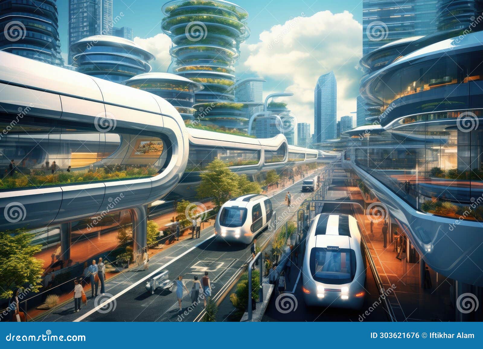 Futuristic City with Two Trains on Tracks, the Future of Mobility ...