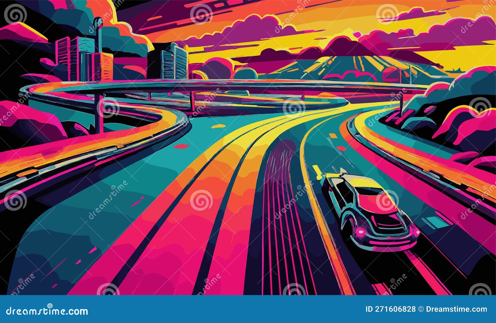 Futuristic City with Ultra Speed Highways Stock Vector - Illustration ...