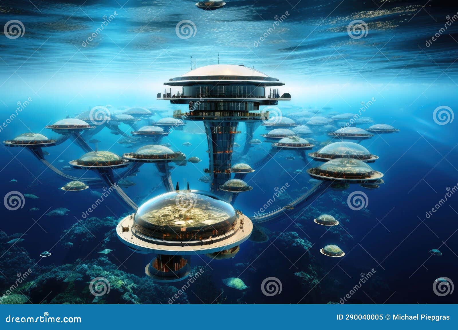 A Futuristic City Underwater at the Bottom of the Ocean Stock Image ...