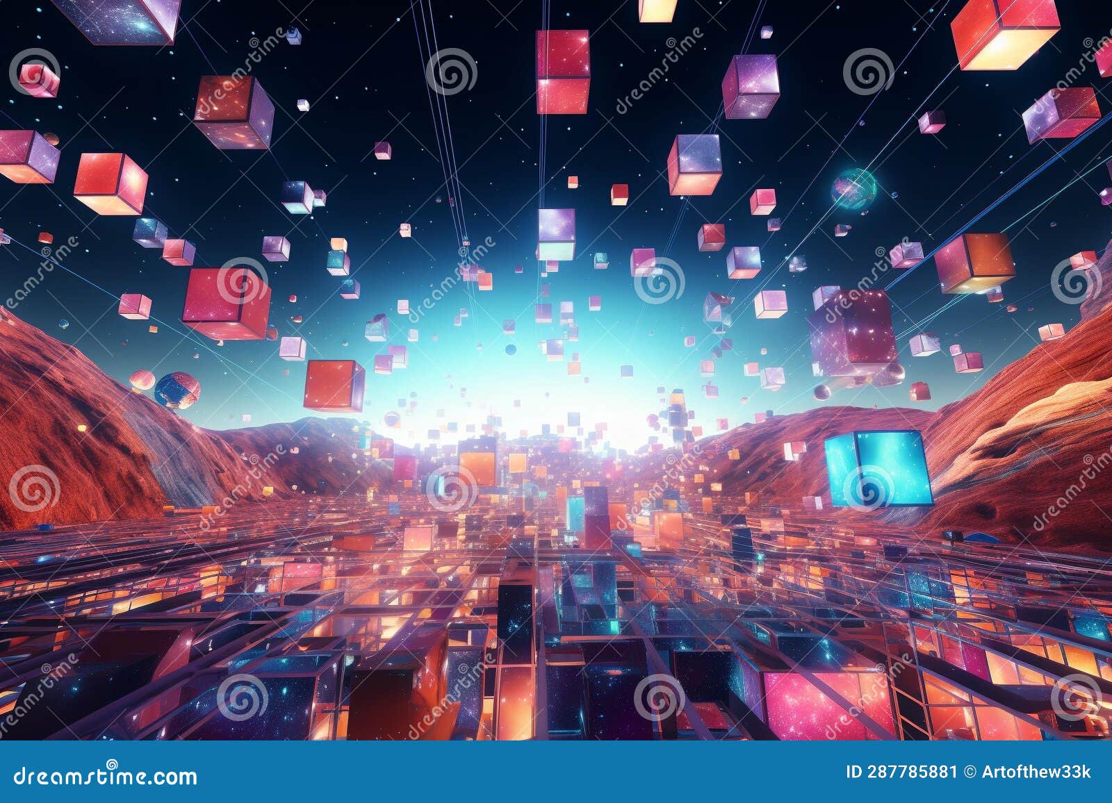 Futuristic Cityscape in Abstract VR World Stock Illustration ...