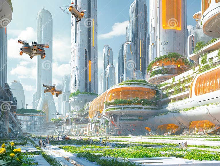 A Futuristic Cityscape, Blending High-tech Structures with Natural ...