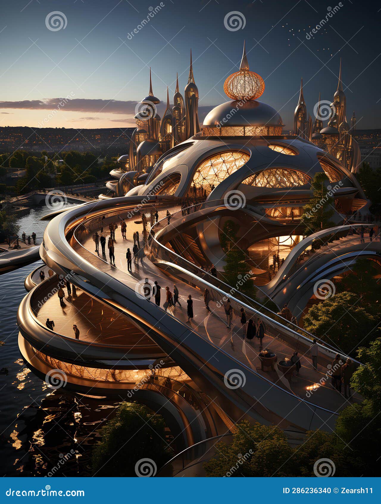 Along A Modern Waterfront, A Futuristic Architecture Cityscape Emerges ...