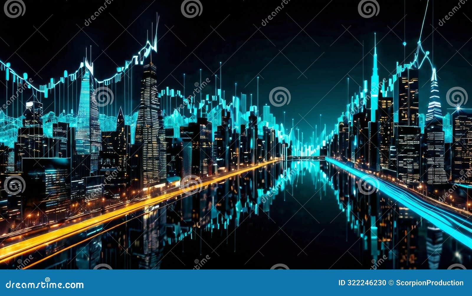 Futuristic Cityscape with Data Visualization Overlay Stock Photo ...