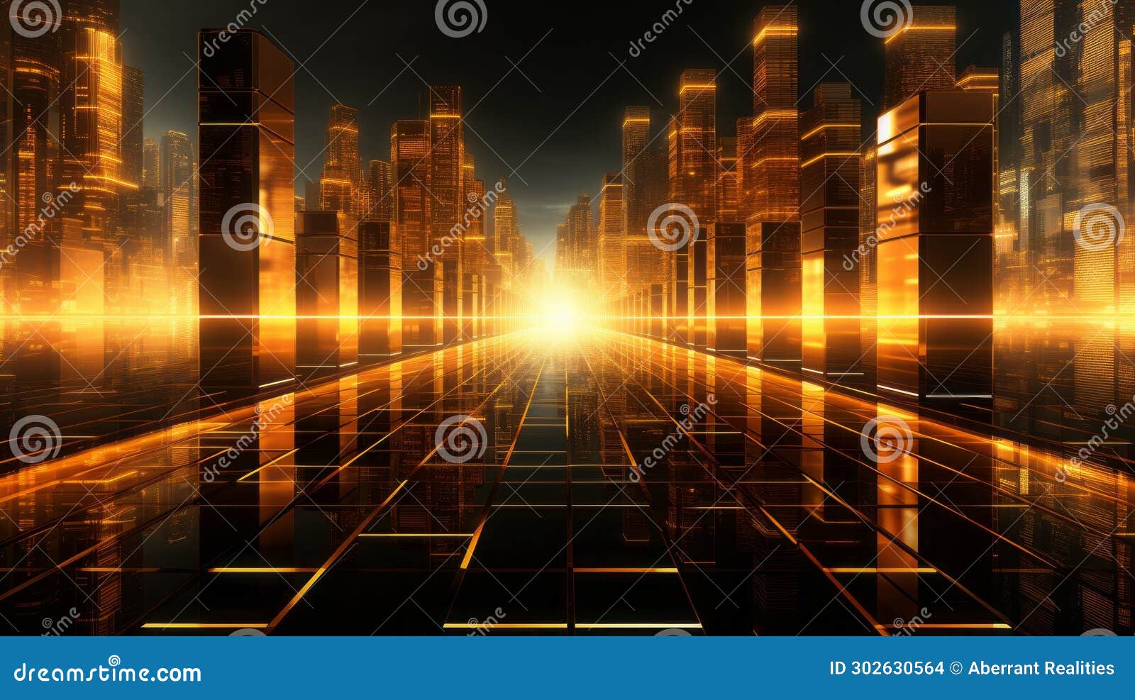 Futuristic Cityscape with Glowing Lights in the Distance Stock ...