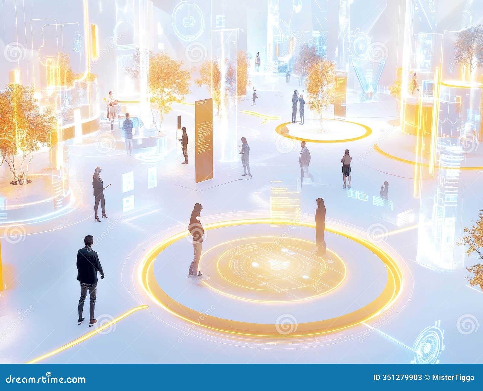 A Futuristic Cityscape with High-tech Architecture, Glowing Platforms ...