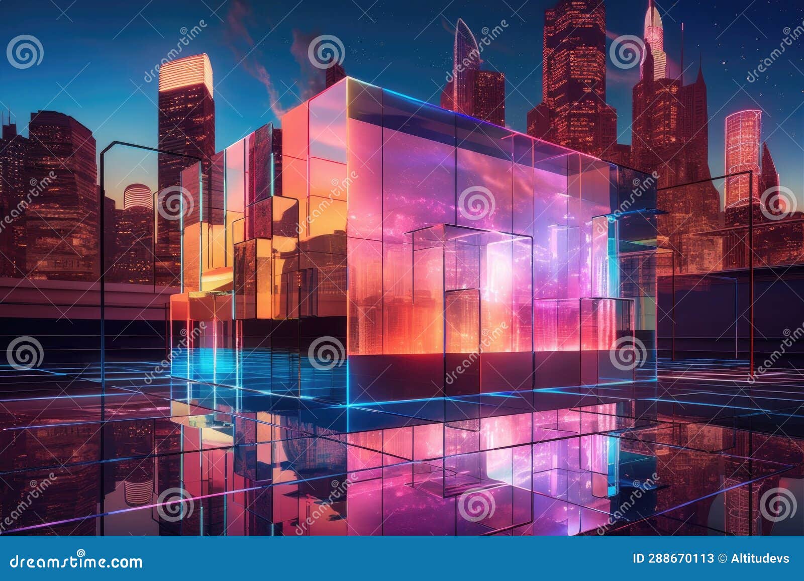 Futuristic Cityscape with Holographic Building Projections Stock Image ...