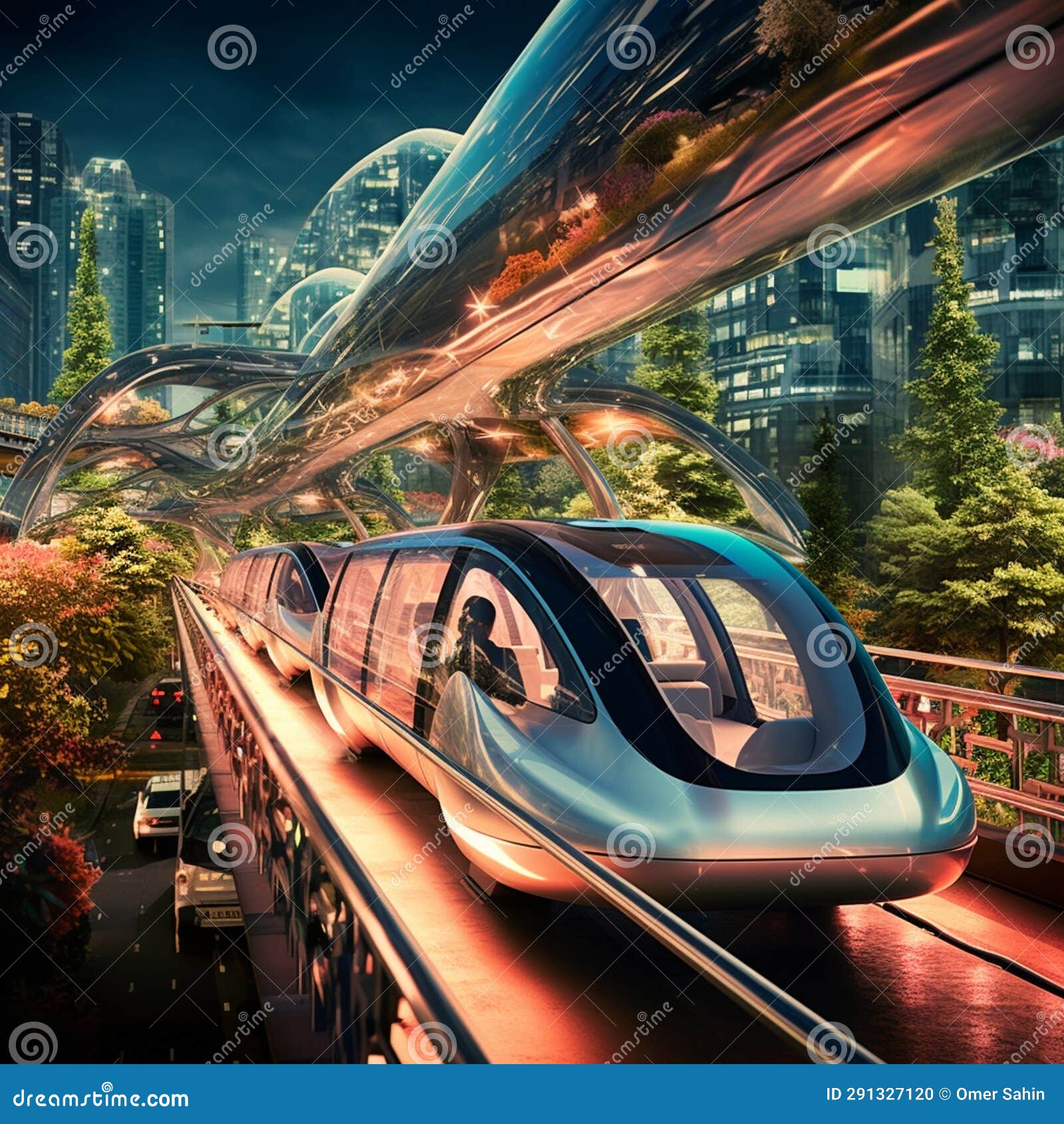 Futuristic Cityscape with Innovative Transportation System Stock Photo ...