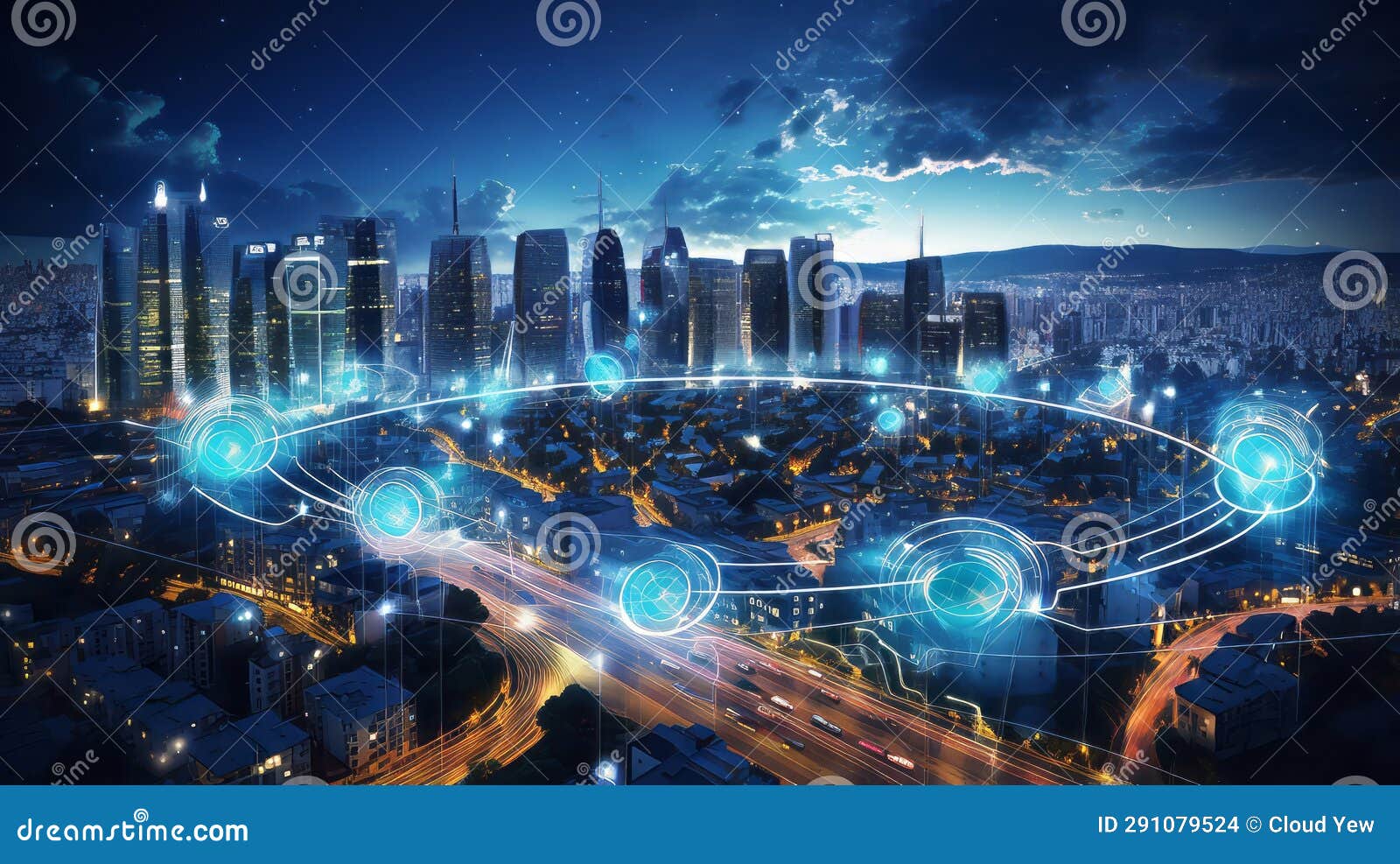 Futuristic Cityscape with IoT Infrastructure Stock Illustration ...