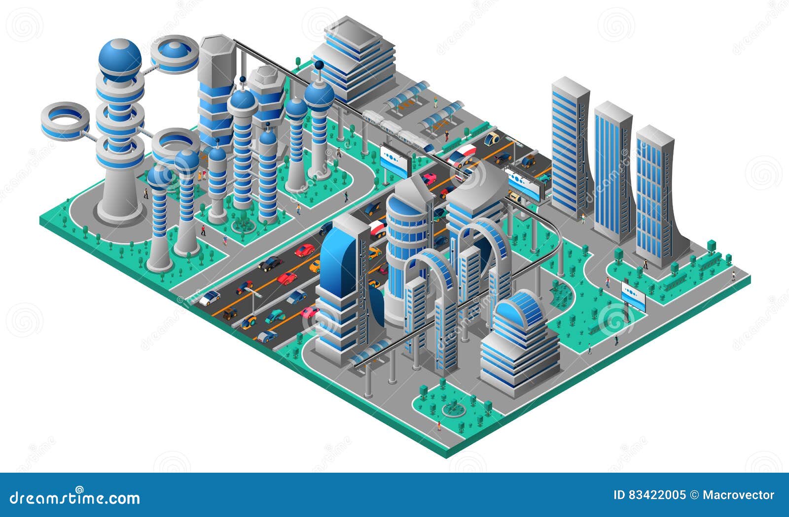 Futuristic Cityscape Isometric Template Stock Vector - Illustration of ...