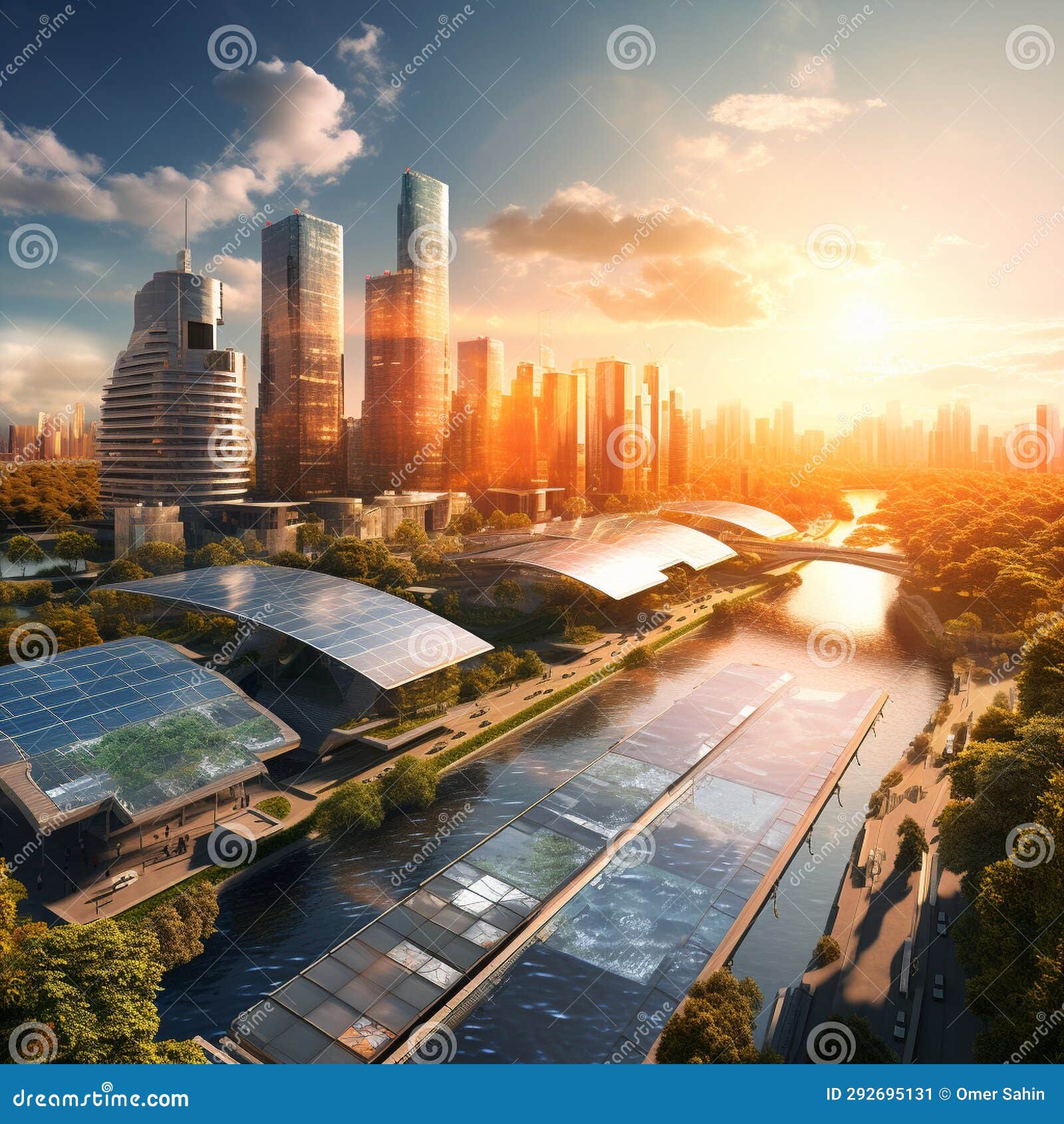 Futuristic Cityscape with Seamless Solar Panels Stock Image - Image of ...