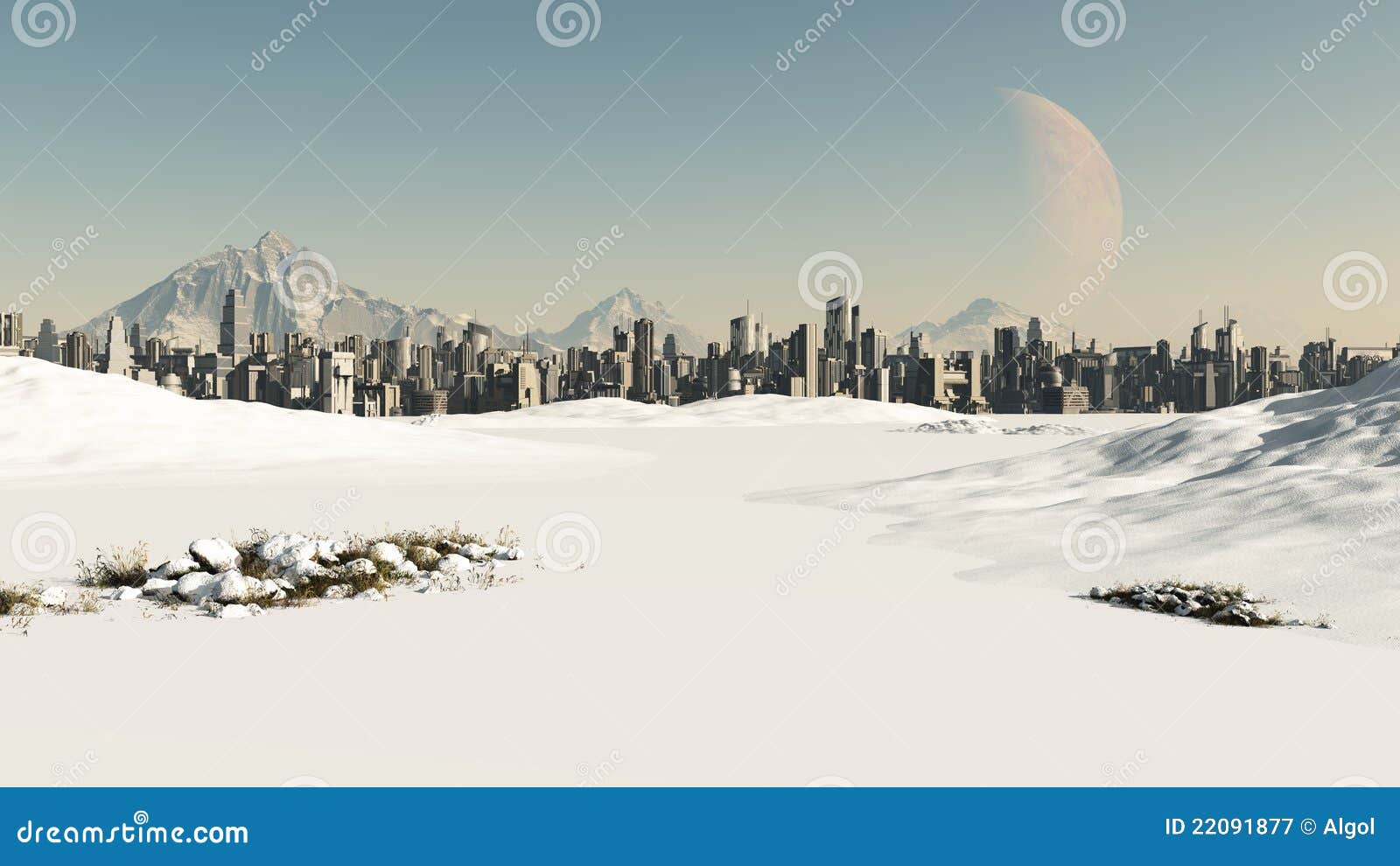 Futuristic Cityscape in Winter Snow Stock Illustration - Illustration ...