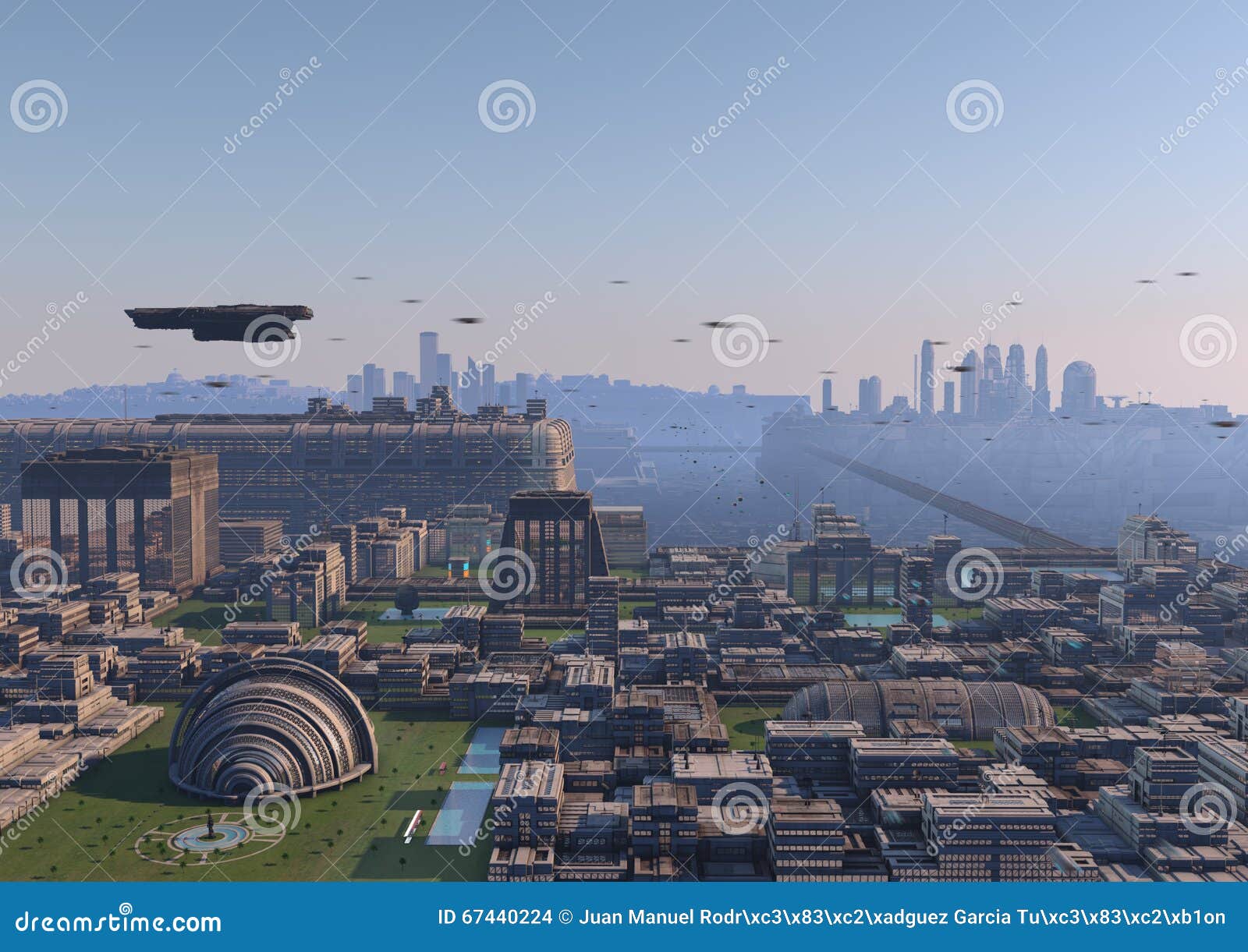 Futuristic civilization stock illustration. Illustration of spaceships ...