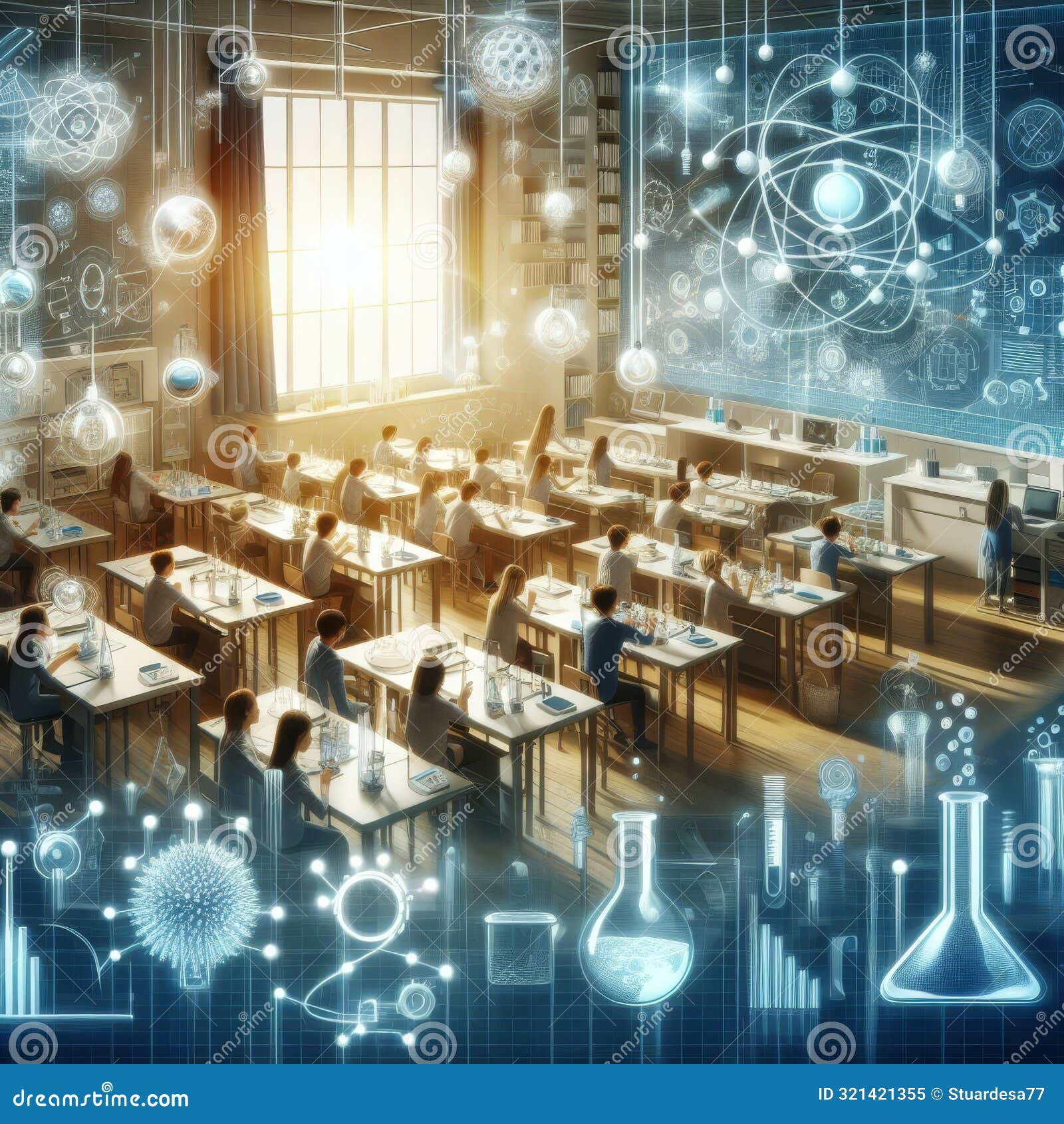 Modern Classroom with Science Illustrations Stock Image - Image of ...