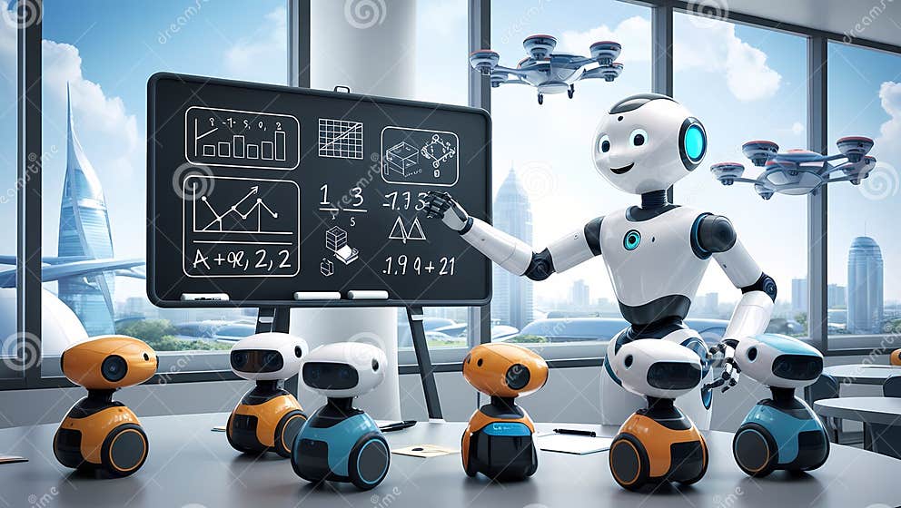 Futuristic Classroom Scene: Robot Teaching Smaller Robots in Advanced ...