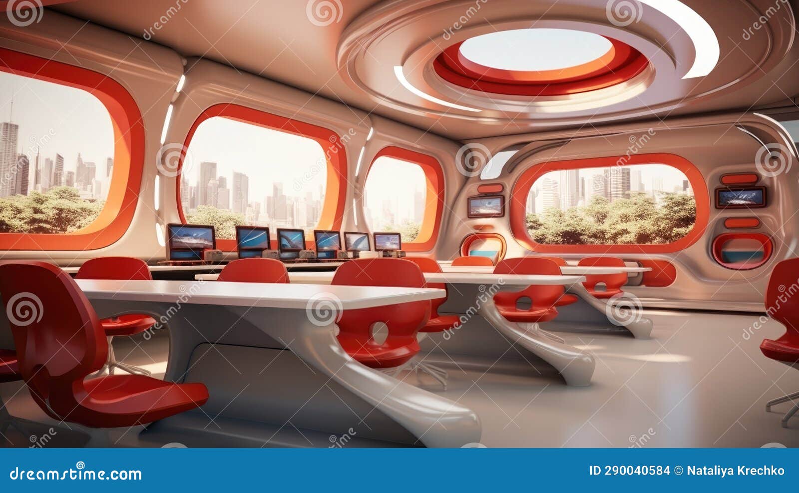 Futuristic Classroom in School of the Future. Classroom for Classes or ...