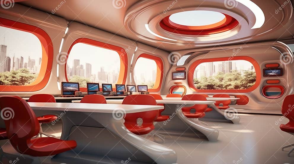 Futuristic Classroom in School of the Future. Classroom for Classes or ...