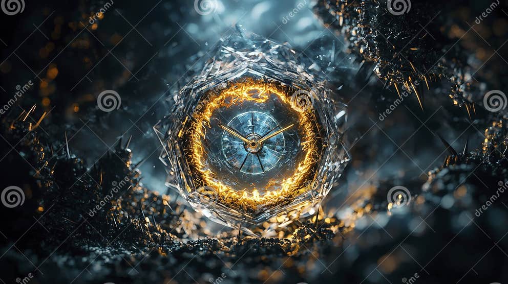 Futuristic Clock Embedded in Crystal Digital Art Sci-fi Environment ...
