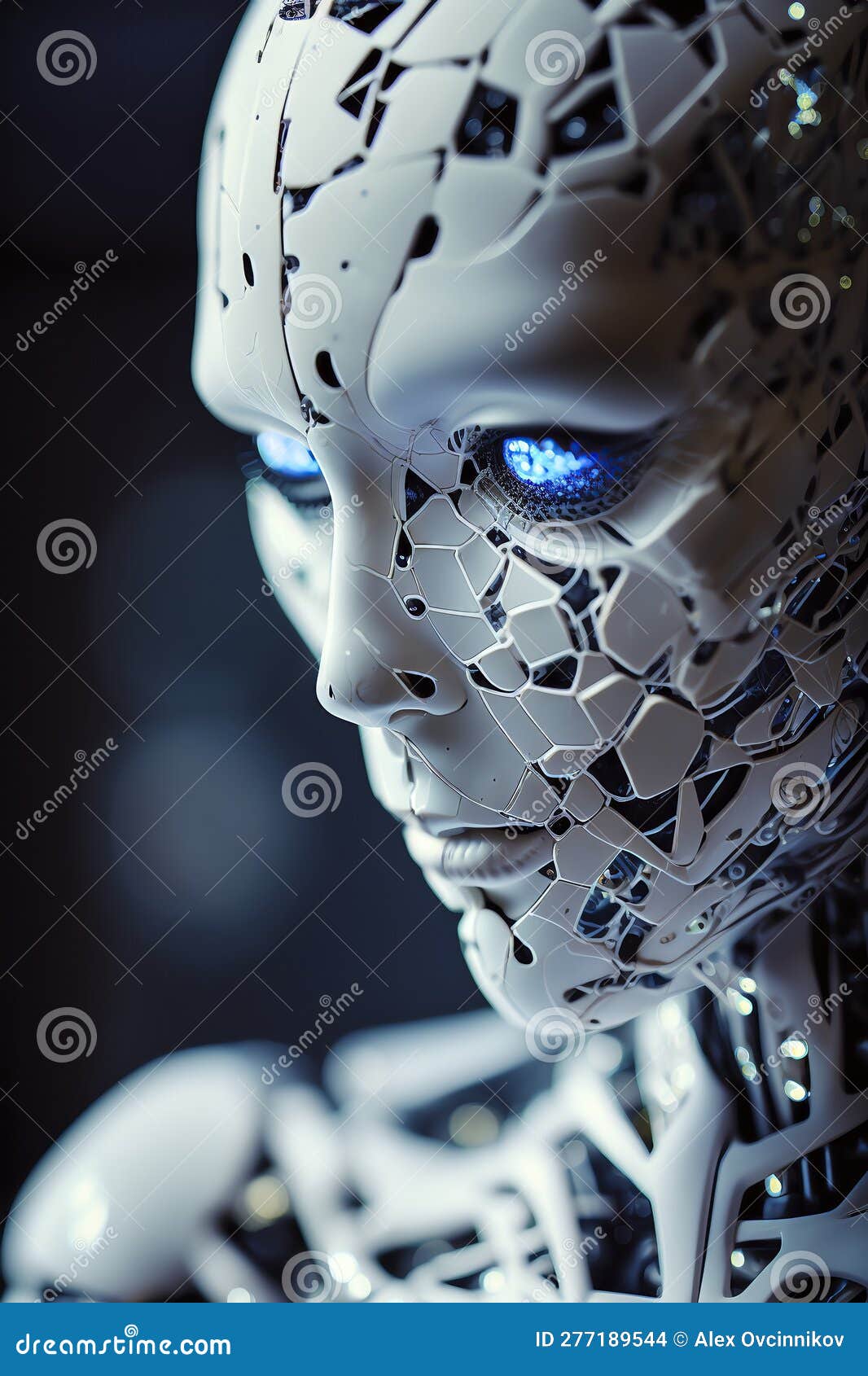 Humanoid Android Man Standing Cyberspace Binary Code. Robot Artificial ...